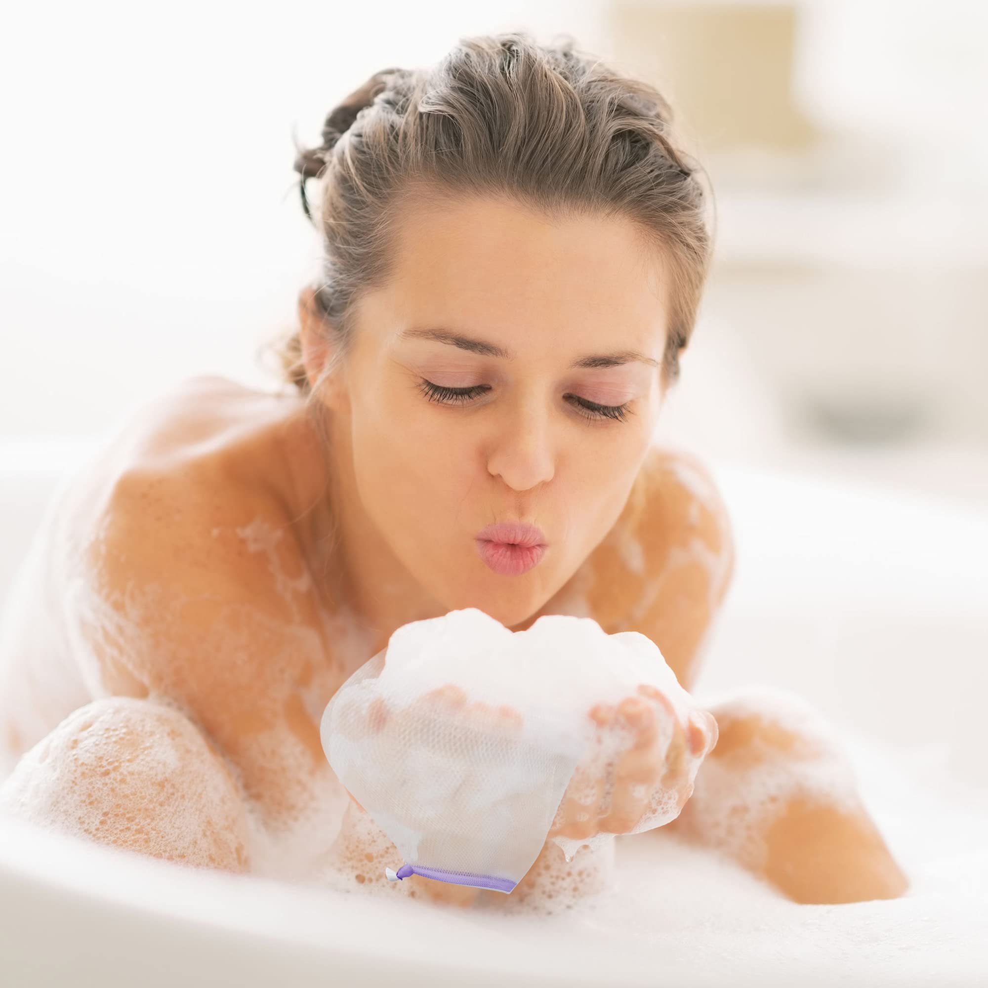 Trounistro 60 Pack Exfoliating Mesh Soap Bag Double Layer Thicken Soap Bag Mesh Soap Saver Bags with Drawstring for Bath & Shower Use, 10 Colors