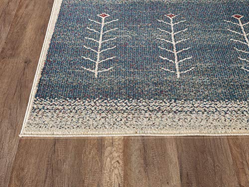 Abani Southwestern Distressed Vintage Style Area Rug, Mesa Collection - Blue & Beige Plant Stalk Design 3'x5' Accent Rug Rugs