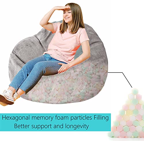 3 Ft Bean Bag Chair: Memory Foam Filled Bean Bag Chairs, Ultra Supportive Stuffed Bean Bag with Ultra Soft Corduroy Cover, Grey for Kids, Adults