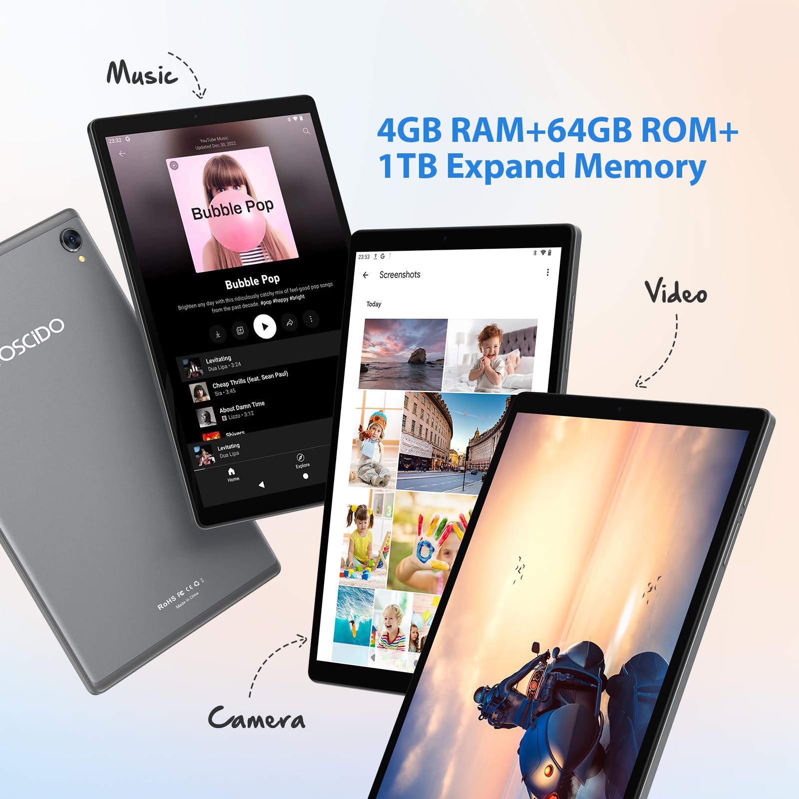 2023 Tablet 10.1 inch Android Tablets 1080P FHD in-Cell LCD Screen, 4GB+64GB Expand to 1TB, Octa-Core CPU, 1920 * 1200 Resolution,8M&13M Dual Camera, Bluetooth5.0, Wi-Fi, GPS-Gray