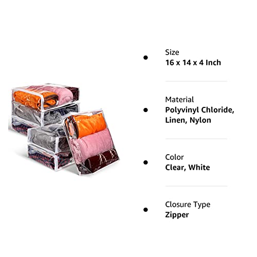 6 Packs Clear Zippered Storage Bags Sweater Storage Bags Plastic Storage Bags for Blankets Clothes Bed Sheet Organizer with Zipper for Closet Linen Sweater Bed Sheet Clothes Pillow (16 x 14 x 4 Inch)