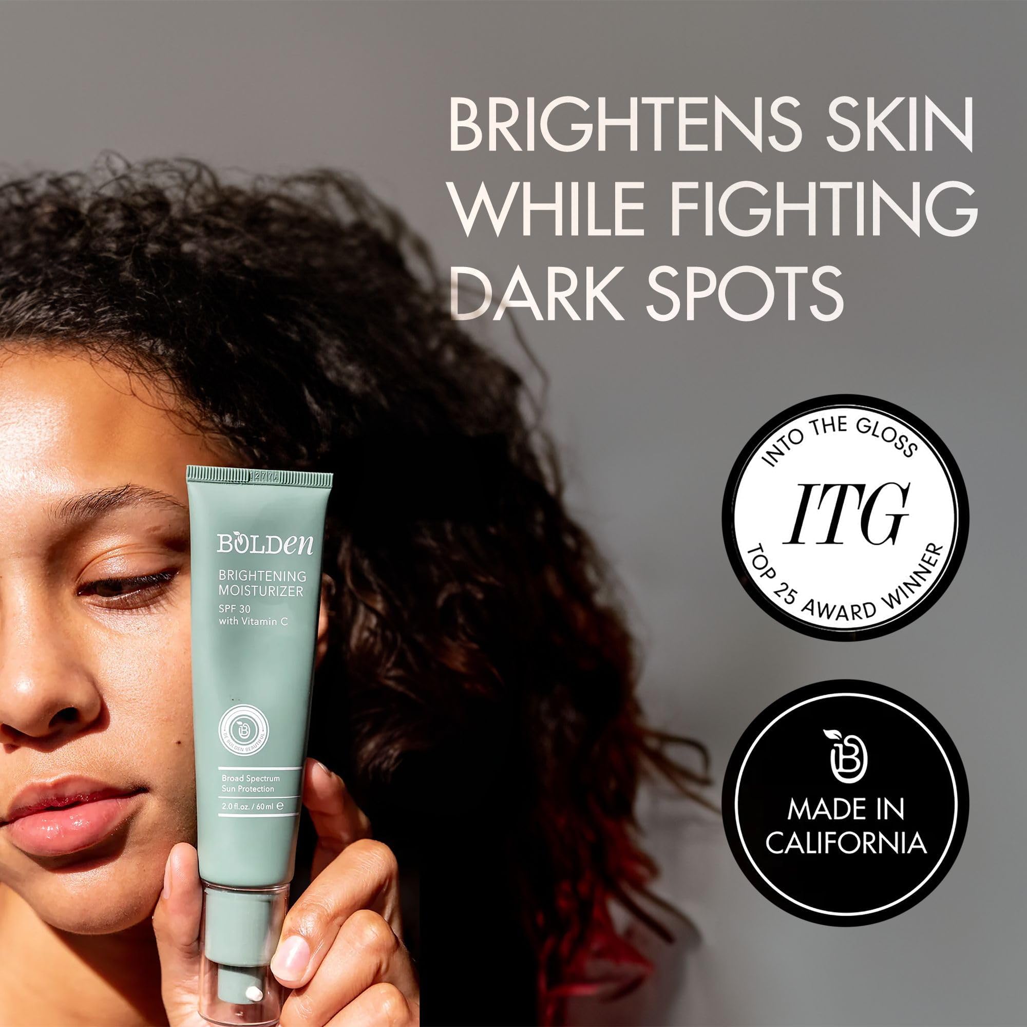 Bolden SPF 30 Brightening Face Moisturizer with Vitamin C | Broad Spectrum UVA/UVB Sunscreen | Applies Clear without Chalky Residue | Ideal for Melanin Rich Skin | 2.0 FL Oz