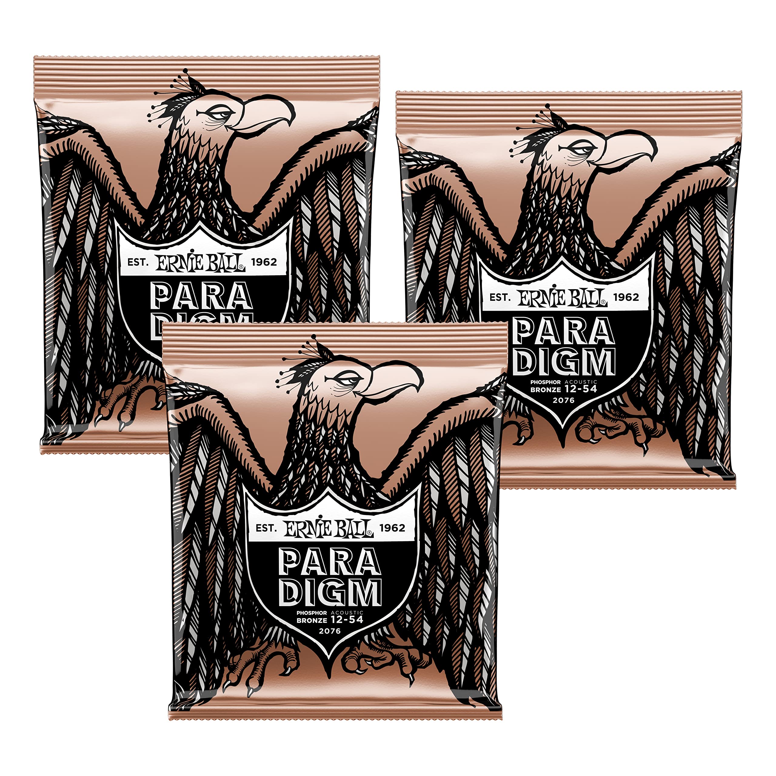 3 PACK Ernie Ball 2076 Paradigm Medium Phosphor Bronze Acoustic Guitar Strings (12-54)