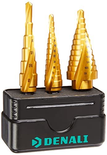 Amazon Brand - Denali 3-Piece Step Drill Bit Set, 1/8-1/2", 3/16-1/2", 3/16-7/8"