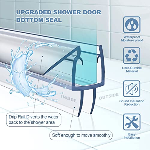 4 Pack Frameless Shower Door Bottom Seal, 3/8 x 39 Clear PVC Shower Seal Strip for 3/8 Inch Glass Shower Door Stop Shower Leaks