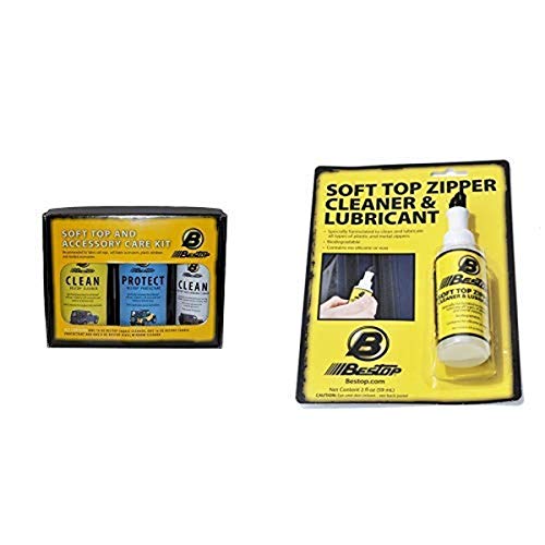 Bestop Fabric Care Pack - Vinyl Soft Top Cleaner, Vinyl Window Cleaner and Vinyl Protectant 3-pack - boxed, Zipper Cleaner and Lubricant, 2 oz single bottle