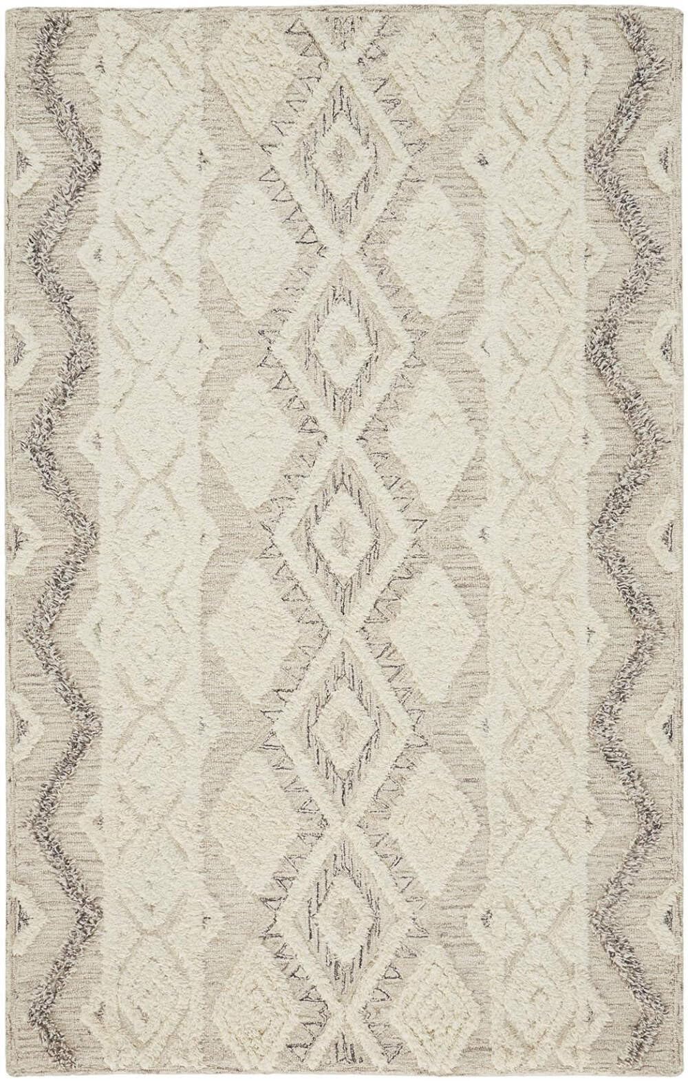 8' X 10' Ivory Taupe And Gray Wool Geometric Tufted Handmade Stain Resistant Area Rug