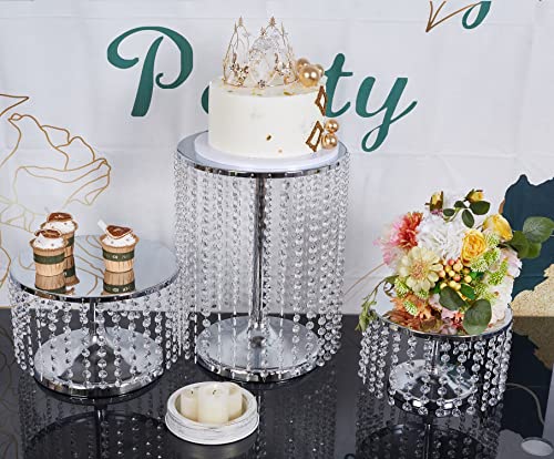 3pcs/Set Cake Stand with Metal Mirrored, Round Wedding Cake Stand Silver, Bling Cake Stand Trays for Wedding Table, Baby Shower, Birthday, Anniversary