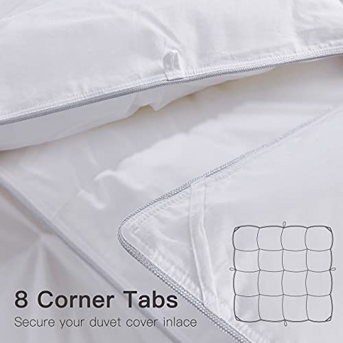 Alanzimo Luxurious 50% White Goose Down Comforter Duvet Inserts Queen Size All Season - Medium Warmth Ultra Soft 750 Fill Power White Bedding Comforter with 8 Tabs - 90x90 Pinch Pleat Design