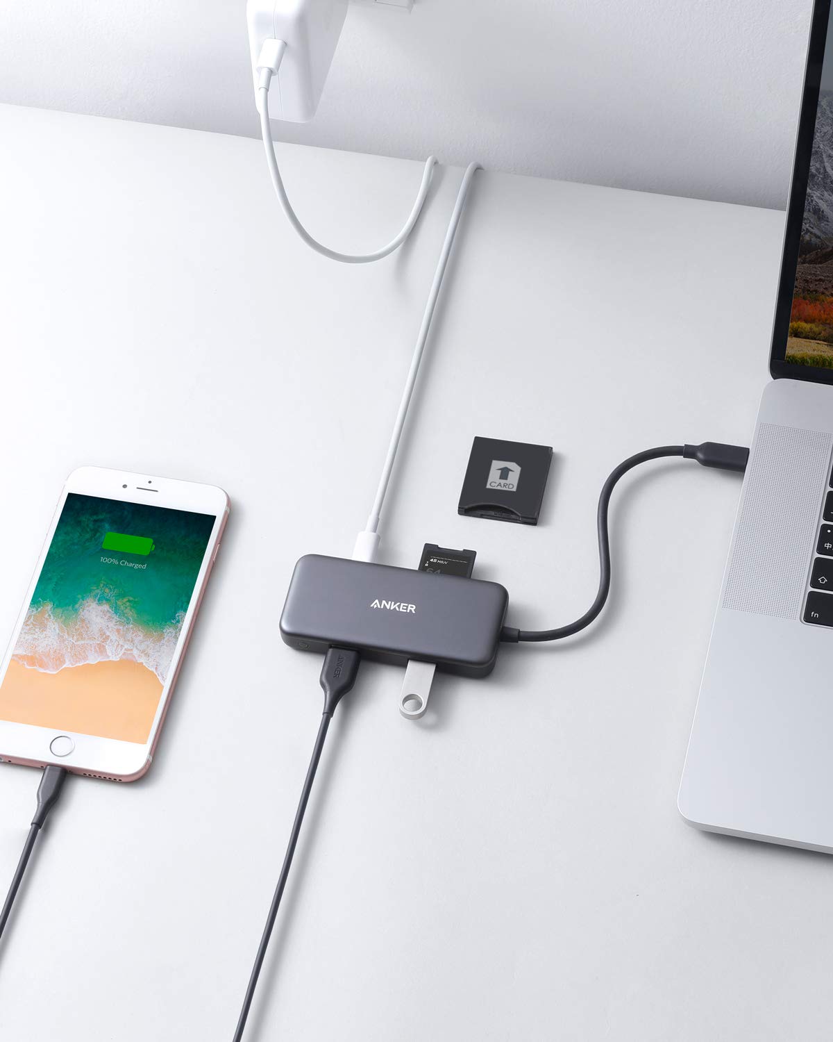 Anker USB C Hub, 5-in-1 USB C Adapter, with 60W Power Delivery, microSD and SD Card Reader, 2 USB 3.0 Ports, for MacBook Pro, Chromebook, XPS, and More