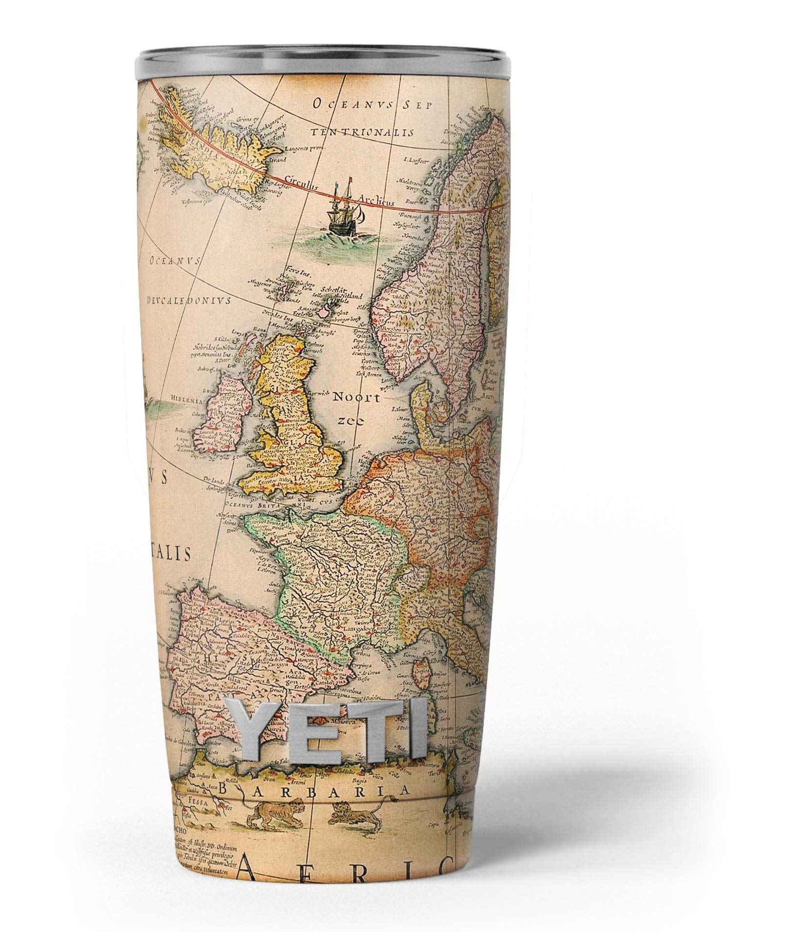 Design Skinz The Vintage Atlantic Ocean Map Pattern - Skin Decal Vinyl Wrap Kit Compatible with The Yeti Rambler Cooler Tumbler Cups