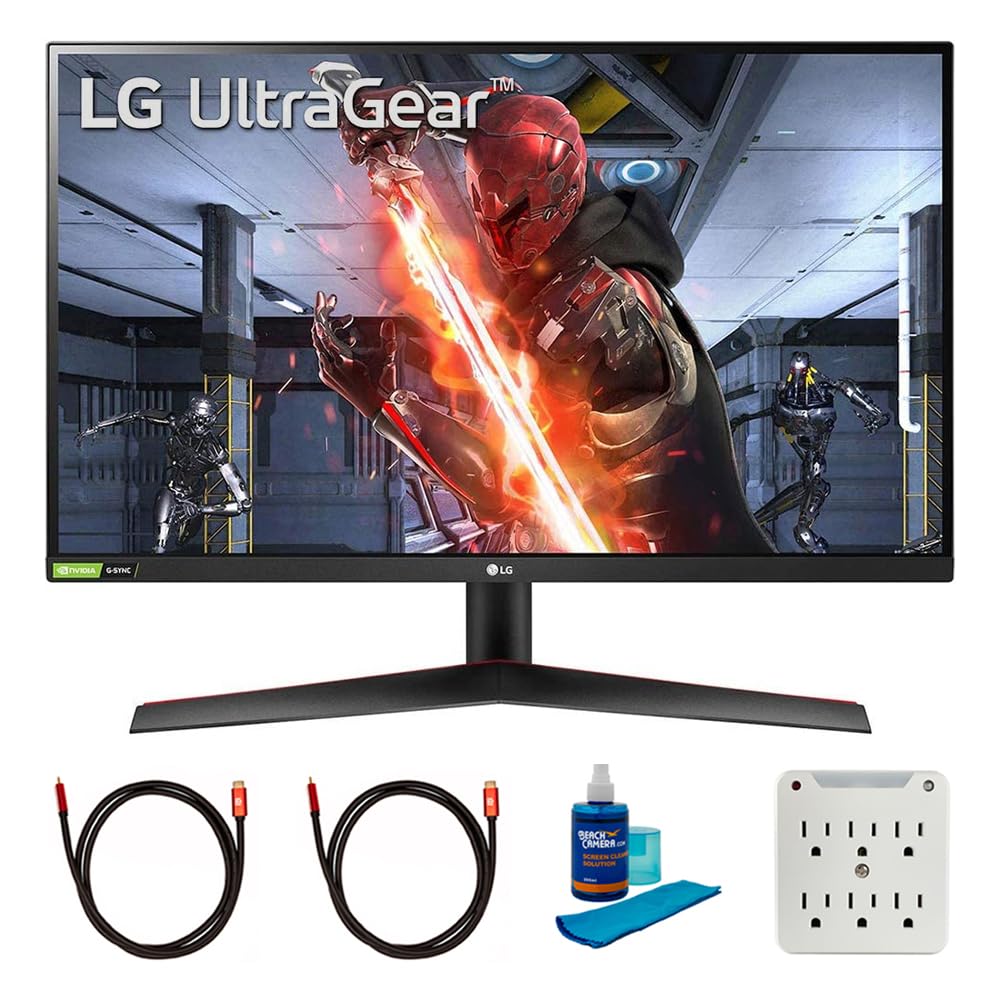 LG 27GN800-B 27 inch Ultragear QHD IPS 144Hz 16:9 G-SYNC HDR Monitor Bundle with 2X 6FT Universal 4K HDMI 2.0 Cable, Universal Screen Cleaner and 6-Outlet Surge Adapter