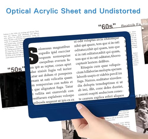 5X Magnifying Glass for Reading, Large and Lightweight Magnifier with 36 Ultra-Bright Dimmer LED Lights Provide Full-Page Viewing Area Evenly Lit Perfect for Low Vision Person and Seniors(Dark Blue)