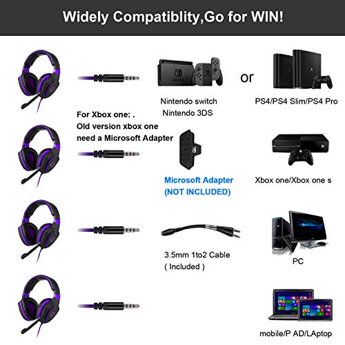 Anivia Gaming Headset Bass Surround Sound Stereo PS4 PS5 Headset with Microphone Volume Control Noise Canceling Mic Over-Ear Headphones Compatible for PS4 Xbox one Laptop PC Mac Purple