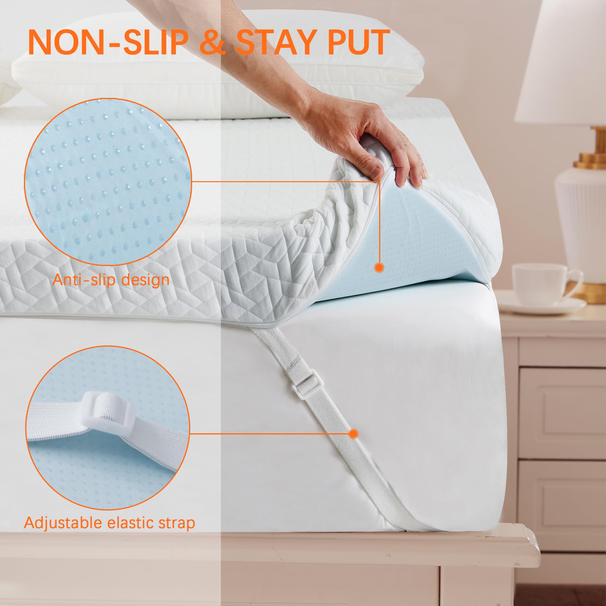 3 Inch Gel Memory Foam Cooling Mattress Topper Queen Size, Mattress Pad Cover for Pressure Relief, Bed Topper with Removable Cover,Soft & Breathable