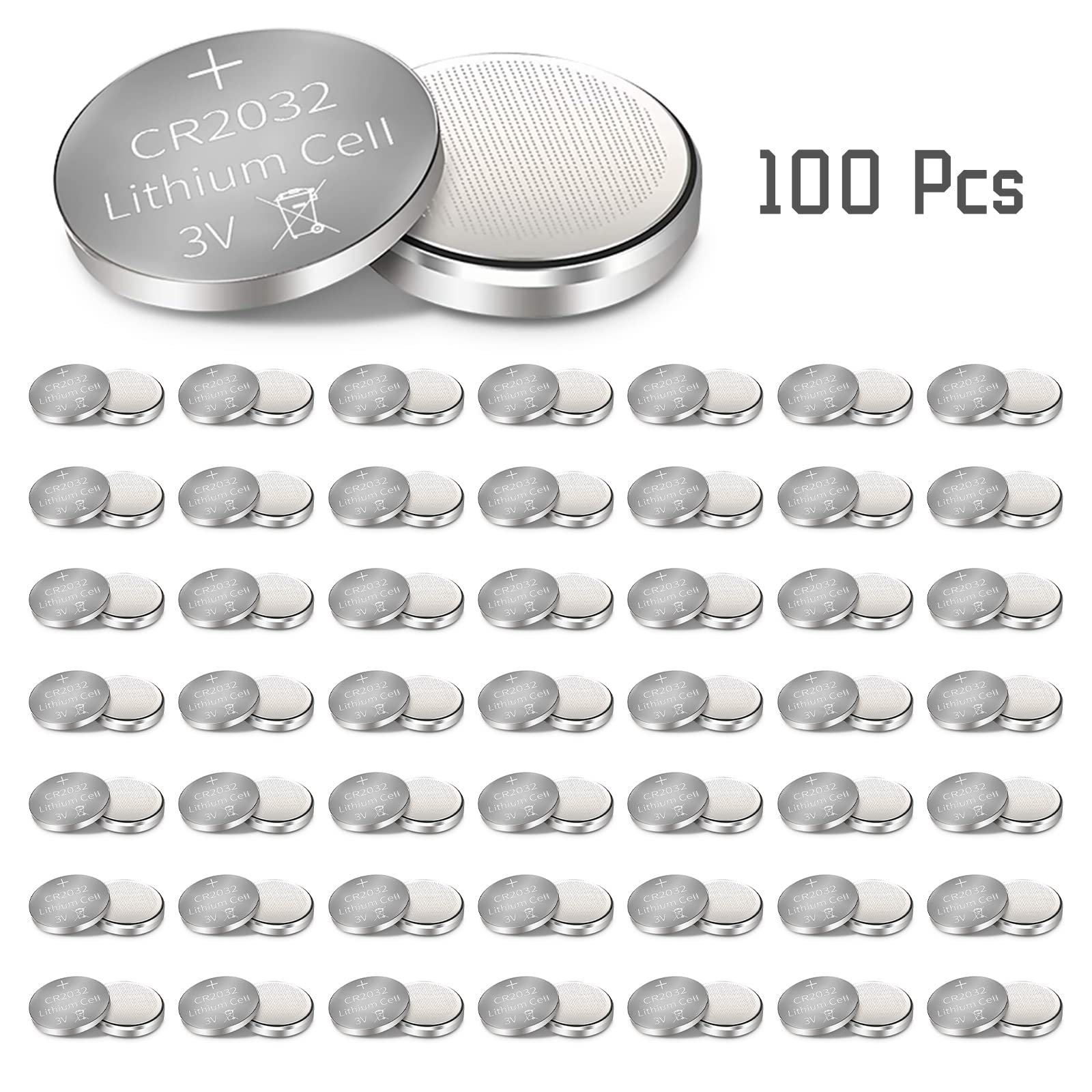 anmas rucci 100PCS CR2032 Lithium 3V Coin Battery, CR2032 Li-ion Lithium Batteries 3V Coin Button Cell, CR2032 3V Battery for Key Fob, Car Remote