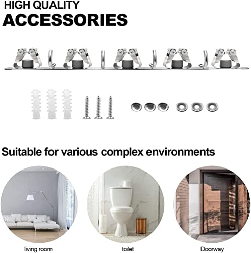 Bosszi Mop and Broom Holder, 4 Positions 5 Hooks Heavy Duty Mop Hanger Wall Mounted Stainless Steel Organizer for Home Laundry Bathroom, Garage Storage Systems Utility Tools Rack