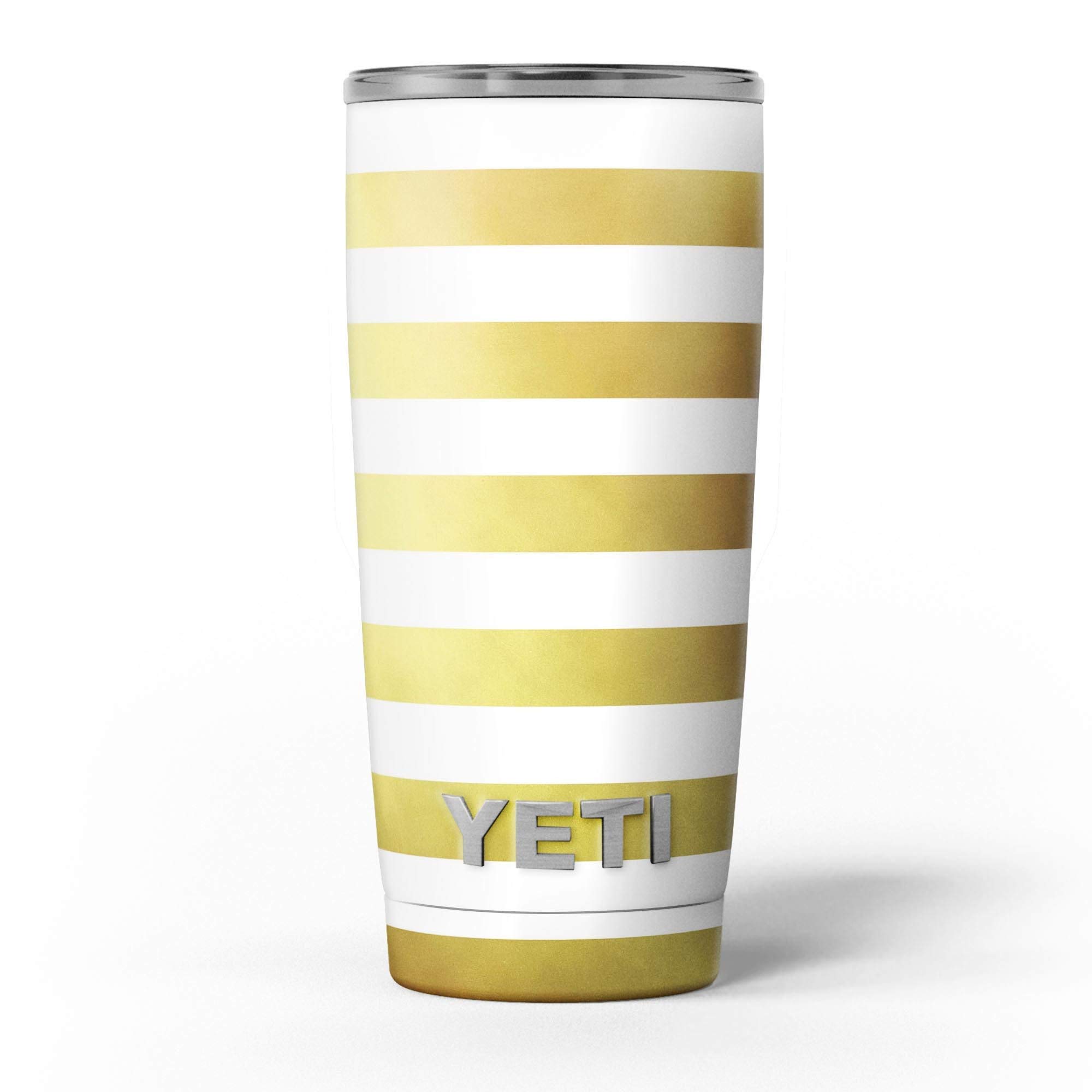 Design Skinz The Gold and White Horizontal Stripes - Skin Decal Vinyl Wrap Kit Compatible with The Yeti Rambler Cooler Tumbler Cups