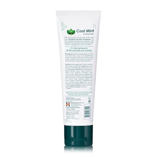 Himalaya Botanique Kids Toothpaste, Cool Mint, Fluoride-Free, Gentle, No Artificial Colors, SLS Free, Gluten Free, Cruelty Free, Vegan, Foaming, 4 Oz, 1 Pack…