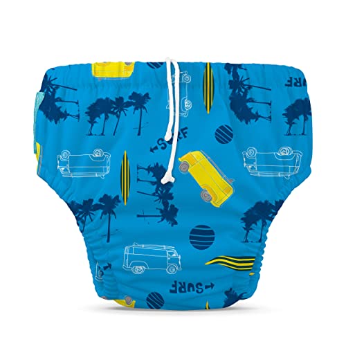 Charlie Banana Reusable Swim Diaper, Washable, Adjustable Drawstring for Baby Girls Boys, Soft and Snug Waterproof Fit to Prevent Leaks - Malibu, Size L (22-34 lbs)