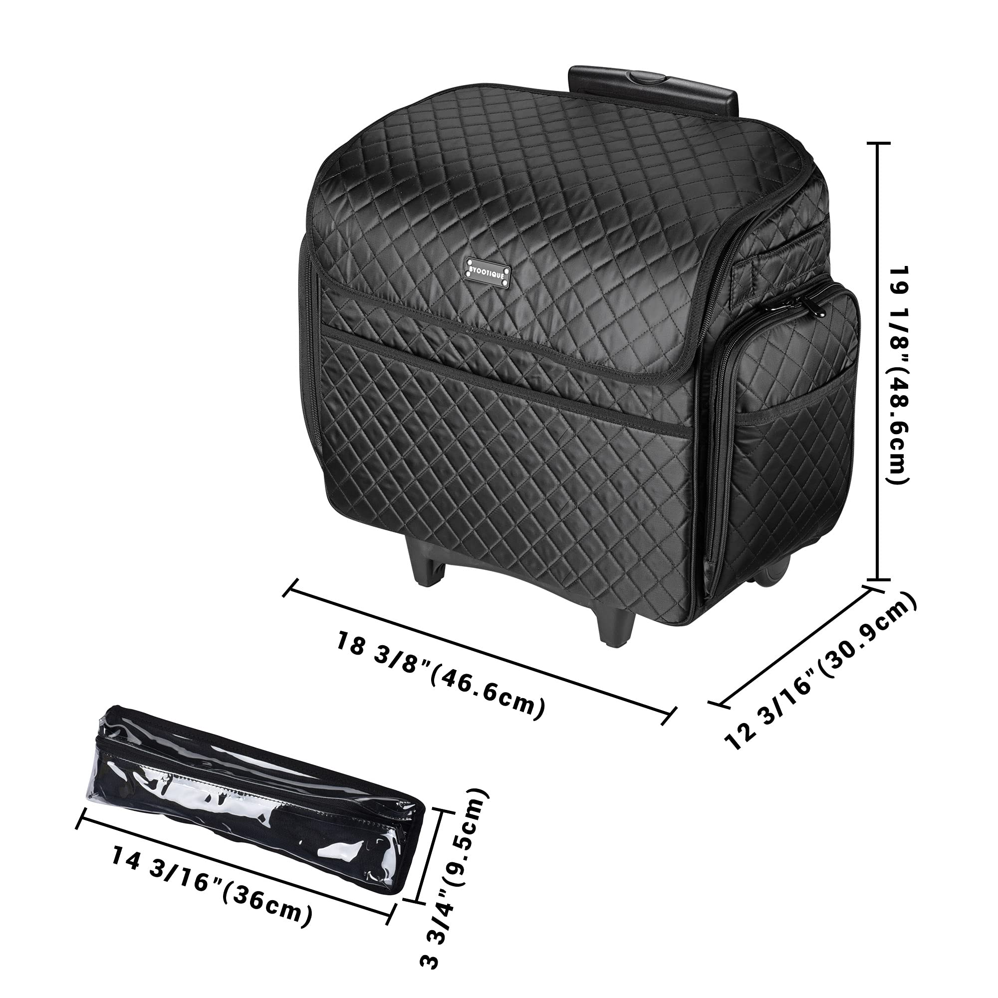 BYOOTIQUE Rolling Makeup Train Case Hairstylist Traveling Bag Carry On Barber Case Suitcase with Adjustable Dividers Cosmetic Bag with wheels for Hairdressing Tool Organizer Makeup Salon Nail