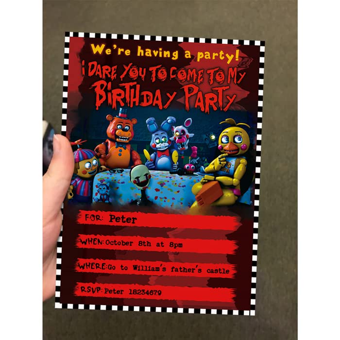 20 Set Fnaf Birthday Invitation Cards Bear Game Friends Invite Party Supplies Gift Card