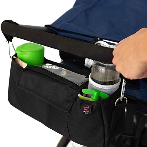 2-in-1 Stroller Organizer and Mommy Diaper Bag Purse by Lux Care Club - Tons of Storage Space for Drinks, Diapers, Snacks, Toys - Includes Stroller Hooks, Shoulder Strap, and Detachable Space Dividers