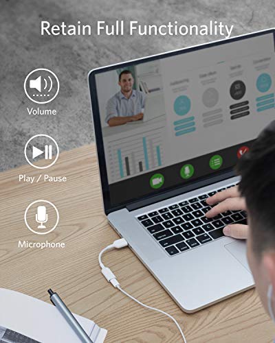 Anker USB-A to Lightning Audio Adapter Cable, MFi Certified Female Lightning Dongle, Supports Volume Control and Mic for Headphones, Earphones, Earbuds, and More.