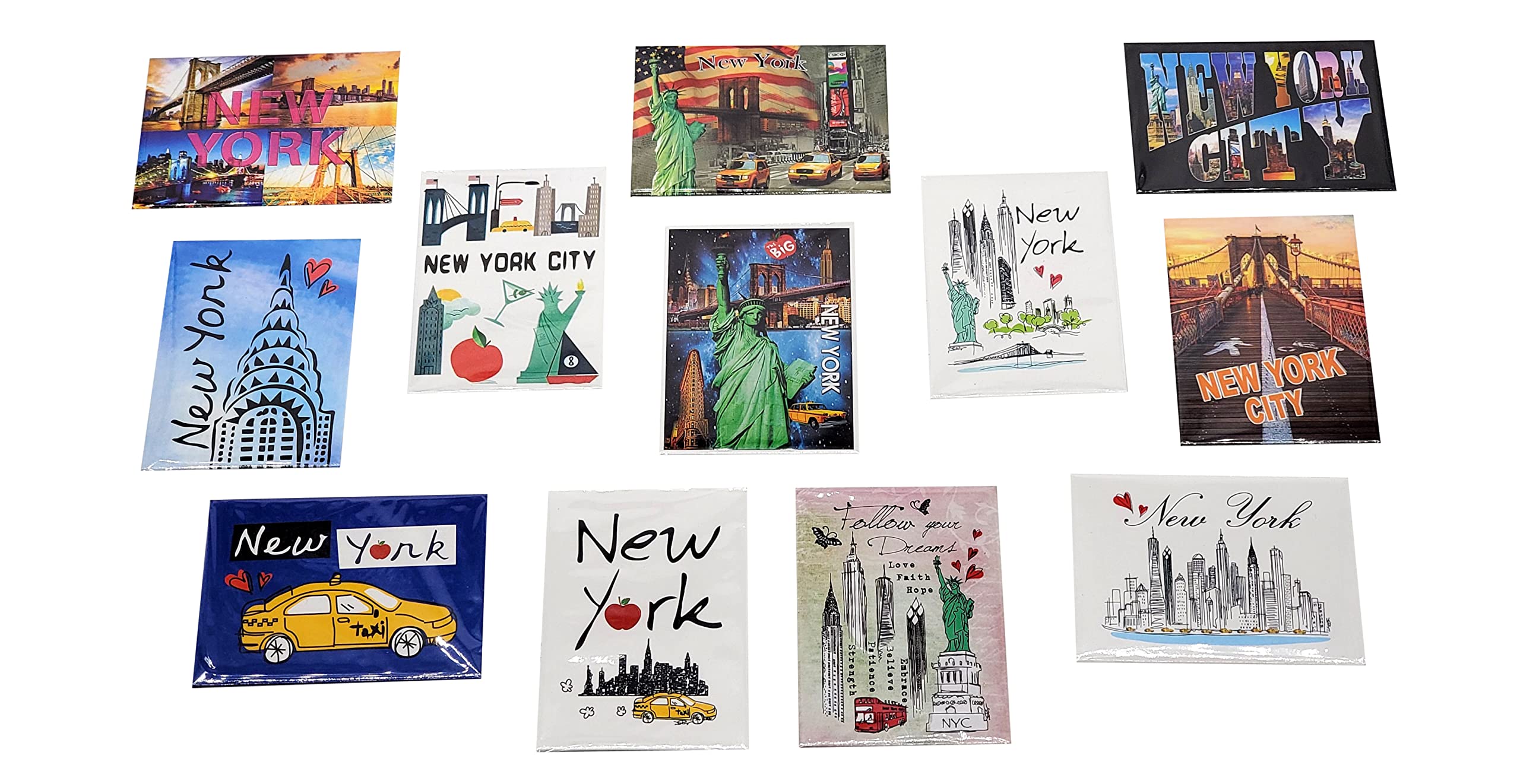 12 Set NYC (New York City) Large Photo Souvenir Fridge Magnets with Classic & Artistic Designs 2.5 x 3.5 inch – Pack of 12