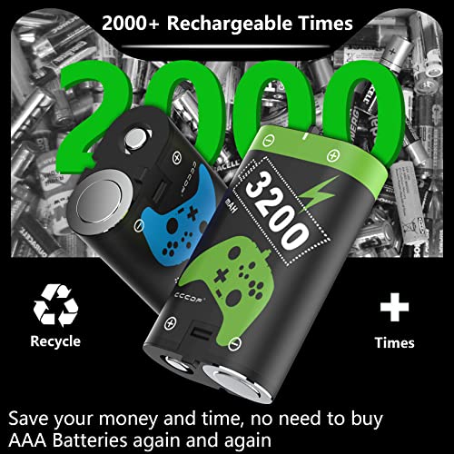 4 Pack 3200mAH Rechargeable Battery Packs with Charger Dock USB Charger Station for Xbox One Controller Xbox Series X|S, Xbox One S/One X/One Elite