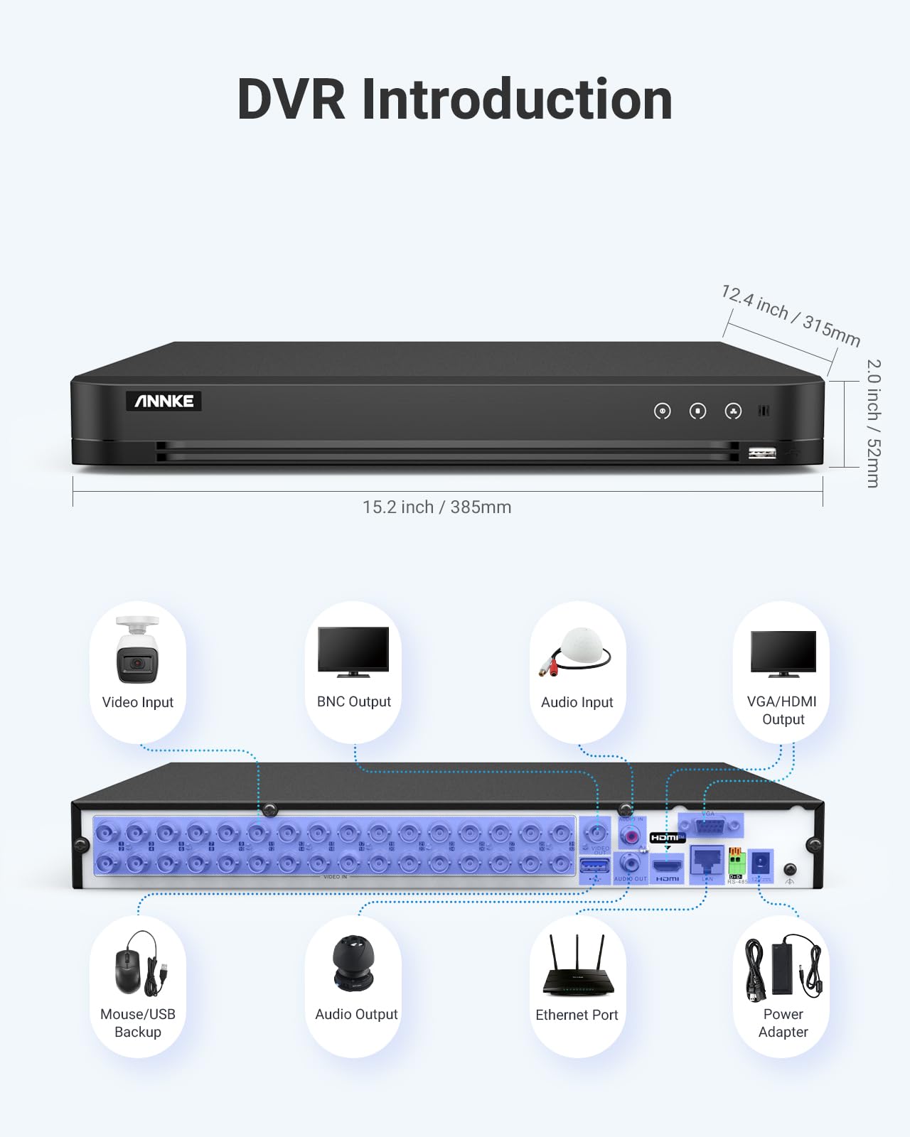 ANNKE 32CH H.265+ 3K Lite Security AI Digital Video Recorder with Human/Vehicle Detection, 5-in-1 CCTV DVR for Home/Business Surveillance Camera System, 24/7 Recording, P2P Technology, NO Hard Drive