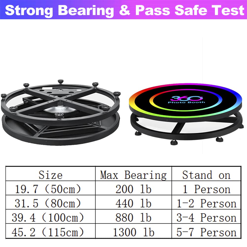 360 Photo Booth Machine for Parties Christmas Live Streaming Wedding Abyss Style Automatic Spin Camera Stand with Ring Light Selfie Holder 360 Video Platform 100cm/39.4'' with Flight case