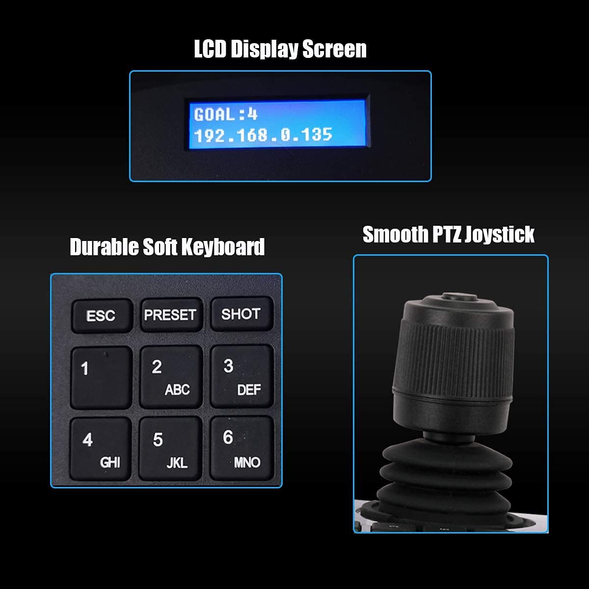 Hsility PTZ Controller 4D PTZ Joystick Controller IP Network Keyboard with LCD Display Screen
