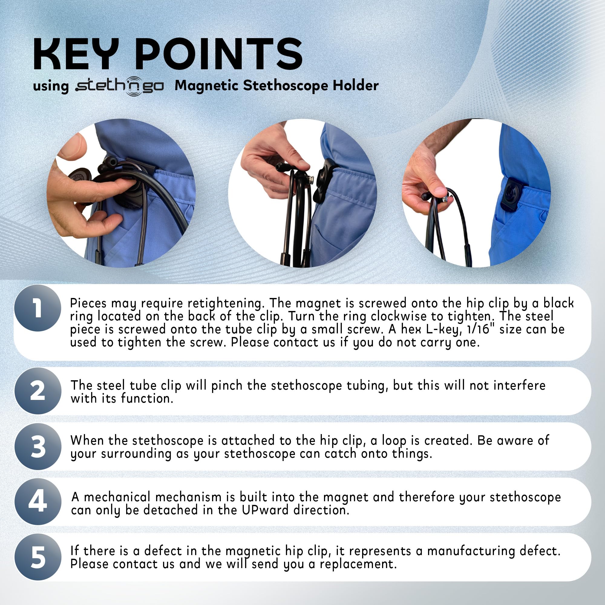 Steth ‘n go Magnetic Stethoscope Holder, Stethoscope Holder Hip Clip Design for Littmann Cardiology and Master Cardiology Stethoscopes, Must-Have Stethoscope Accessories, 1.10 oz
