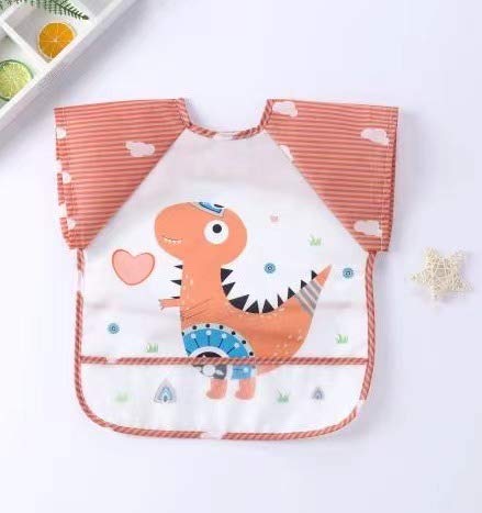 PandaEar (3 Pack Short Sleeve Lower Pocket Waterproof Bibs|Baby Infant Toddler 12-48 Months (Multi-Color 1)
