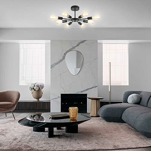 ANWIO Modern Flush Mount Ceiling Light Metal Art Industrial Ceiling Light 8 Lights Black Sputnik Painted Finish Chandelier for Kitchen Farmhouse Living Room Dining Room(8Head)
