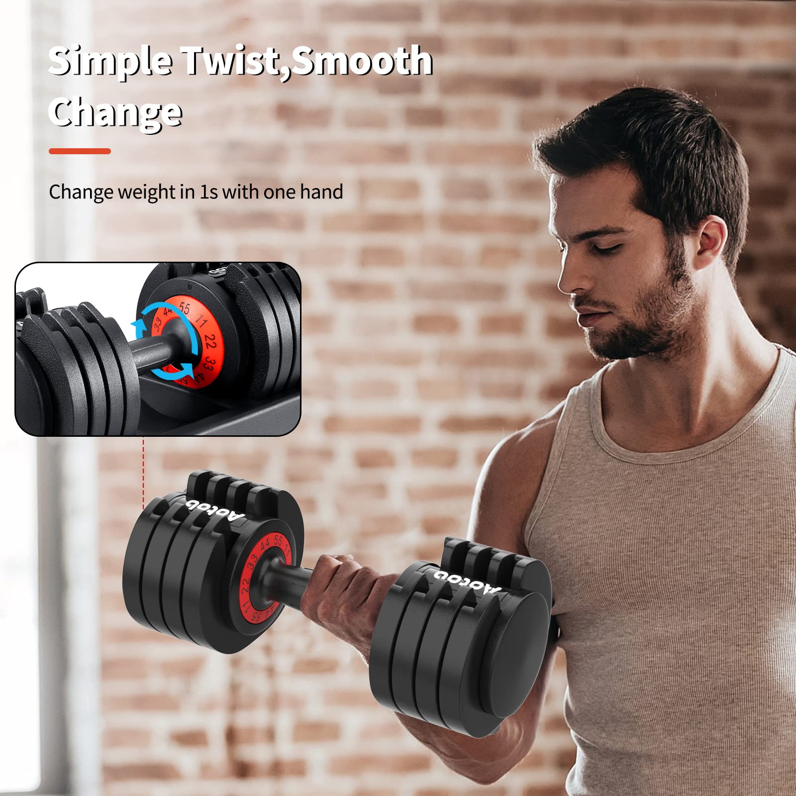 ACCPO Adjustable Dumbbells Set,55LB Single Dumbbell,Fast Adjustment Weight Dumbbell by Turning Handle,Strength Training Dumbbell with Tray Suitable for Men Women Full Body Exercise (55LBS)