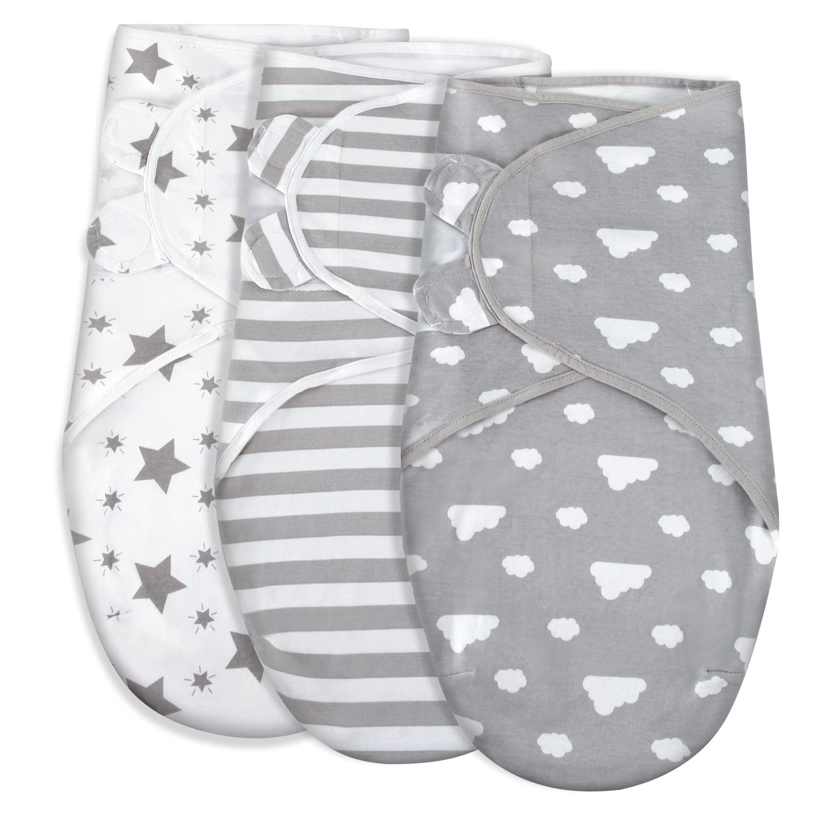 3 Pack Baby Swaddle Blanket, Adjustable 100% Organic Cotton Newborn Swaddle Sleep Sacks, Infant Swaddle Wrap Helps Prevent Startle Reflex(0-3 Months)