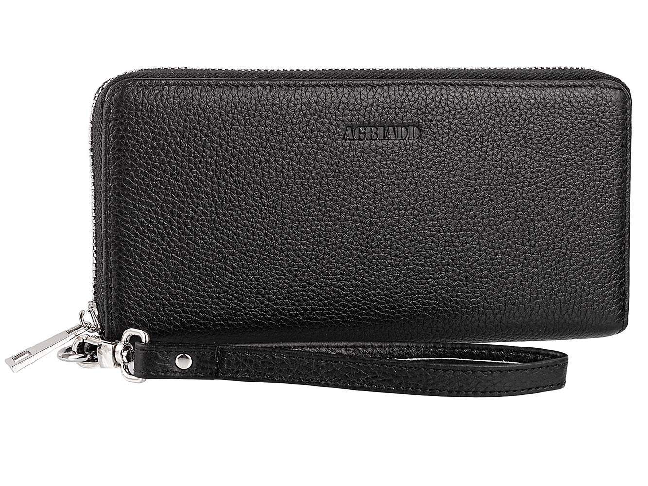 AGBIADD Plus Size RFID Blocking Women's Wallet Genuine Leather Zip Around Clutch Large Travel Purse (Black)