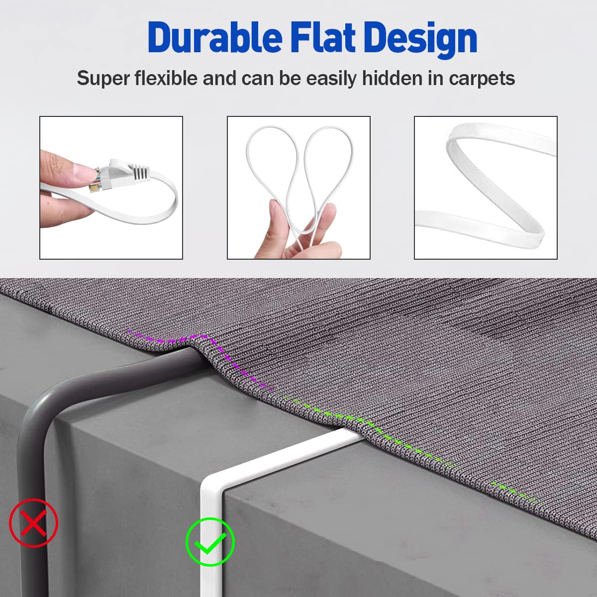UDATON Cat 6 Ethernet Cable 100 Ft, High Speed Flat Ethernet Cable 100ft, Rj45 Internet Computer LAN Cable, Cat 6 Long Ethernet Cable for PS4,Box,Gaming Switch-White(Free Cable Clips and Straps)