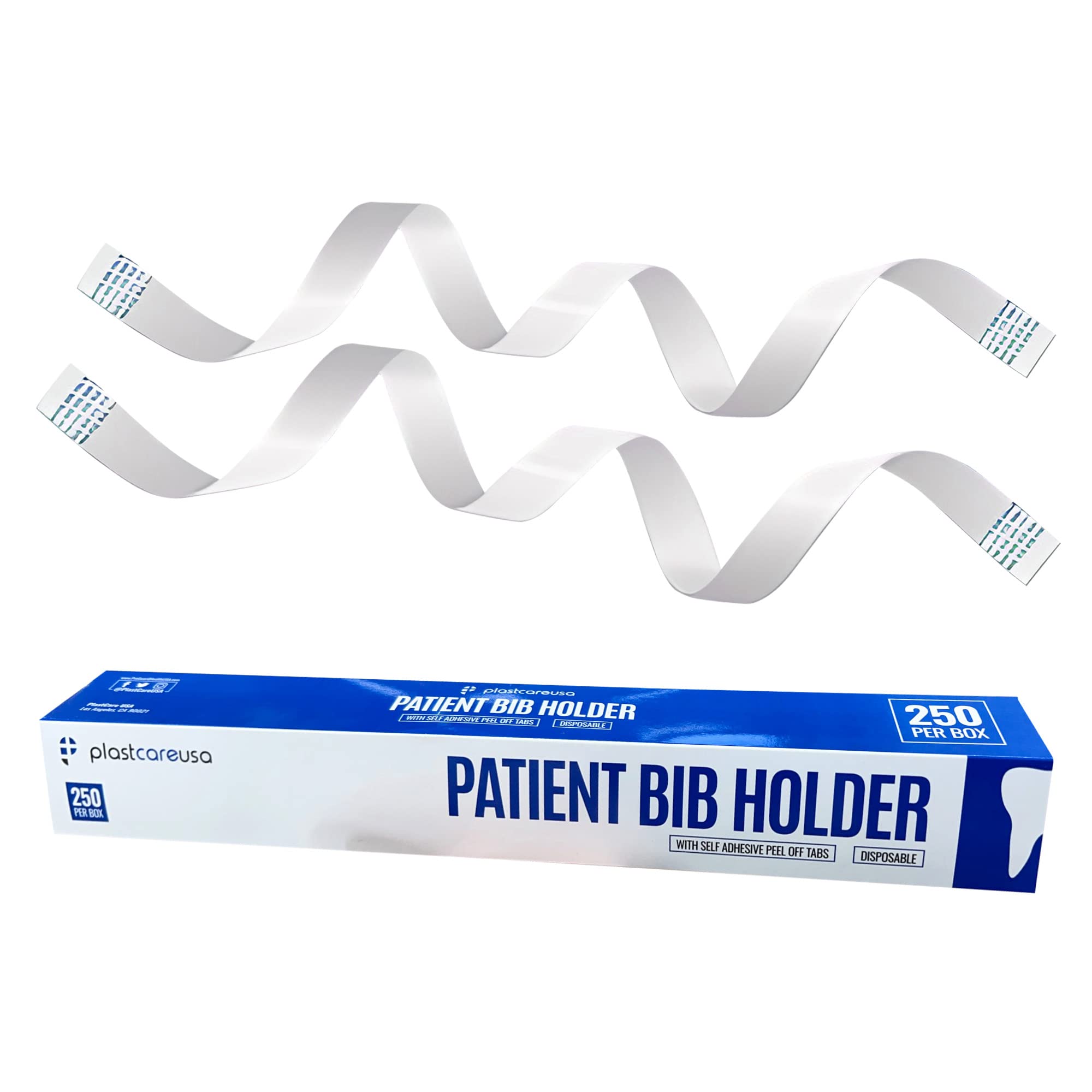 250 Disposable Bib Holders - Light Flexible Neck Holder Straps for Dental Bib, Drapes, Covers - Paper Napkin Holder with Easy-to-Peel Self-Adhesive Ends - Adjustable Size, White