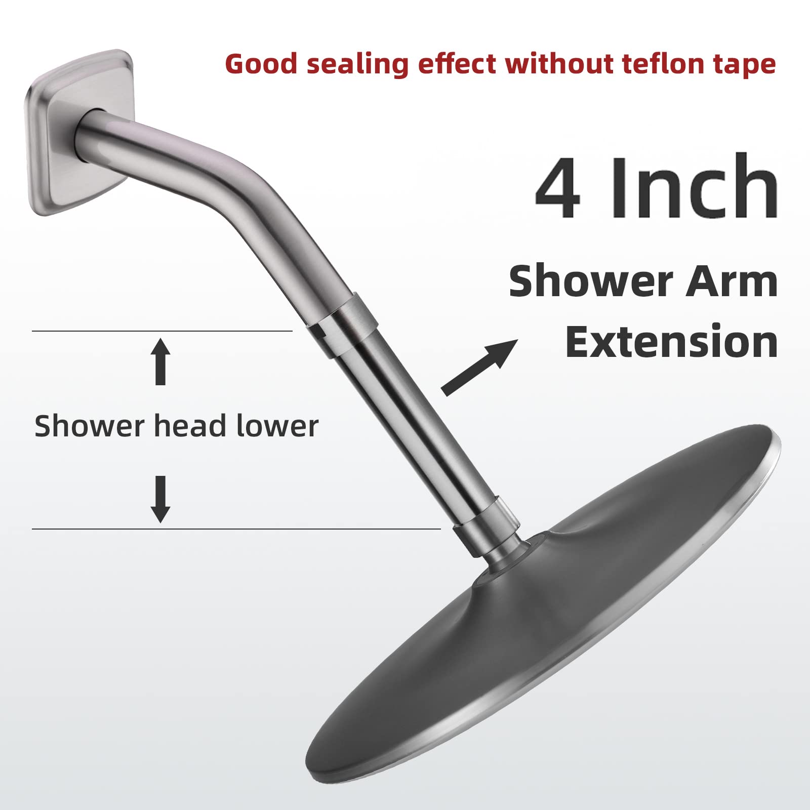 4 Inch Shower Head Extension Arm, Female to Male 1/2 Inch Extender, Stainless Steel, Brushed Nickel
