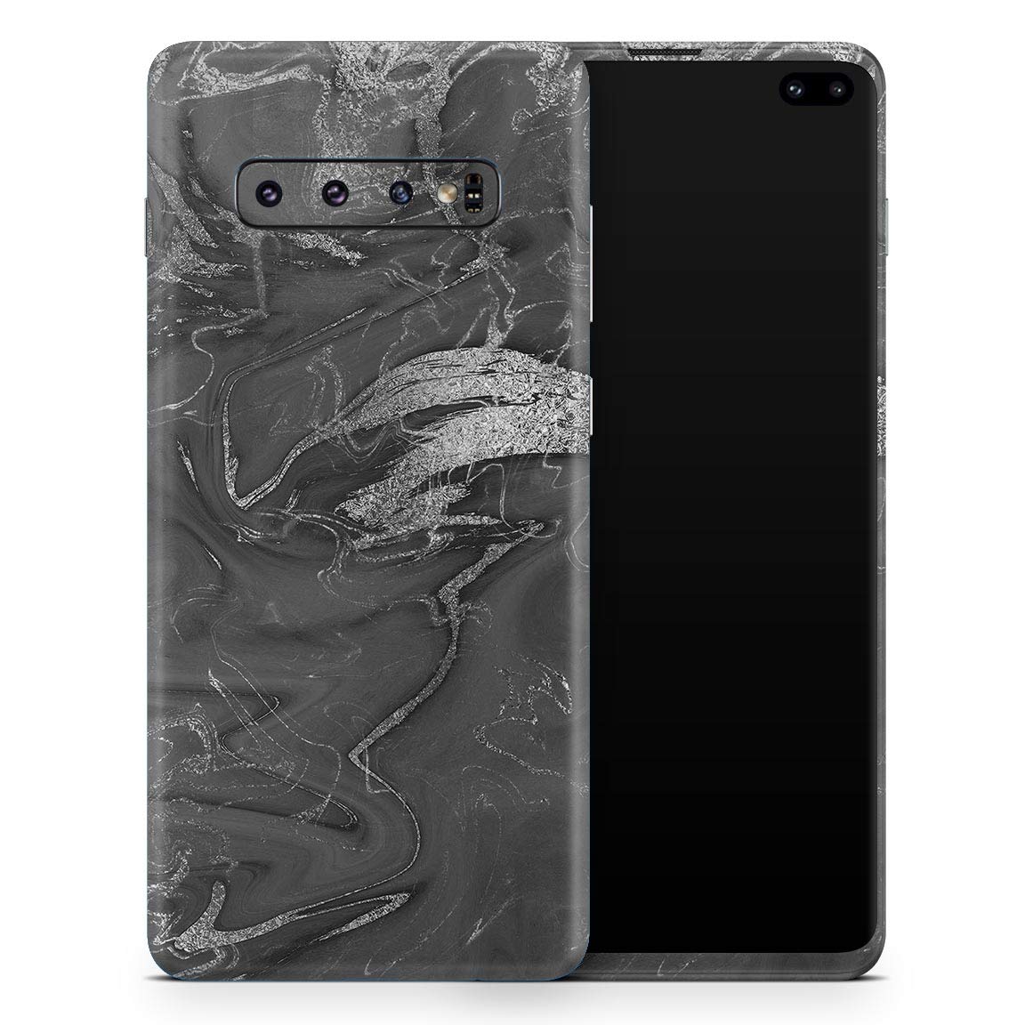DesignSkinz Black & Silver Marble Swirl V7 Protective Vinyl Decal Wrap Skin Cover Compatible with The Samsung Galaxy S20 (Screen Trim & Back Glass Skin)