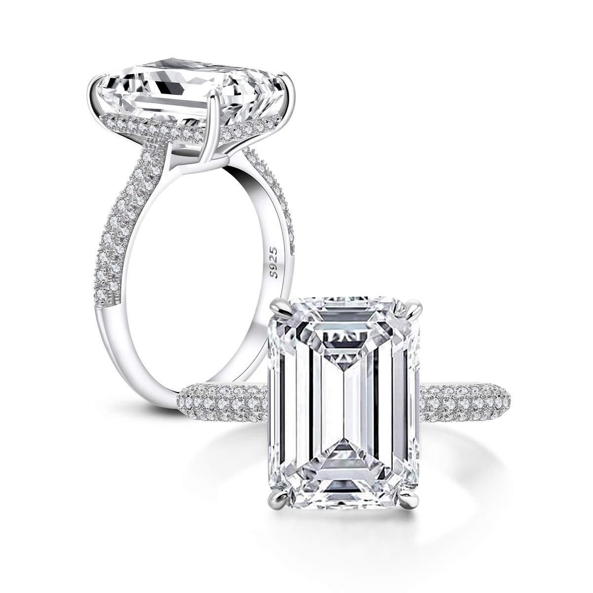 AINUOSHI 6 Carats Emerald Cut Cubic Zirconia CZ Rhodium Plated/Rose Gold Sterling Silver Simulated Diamond Wedding Engagement Ring