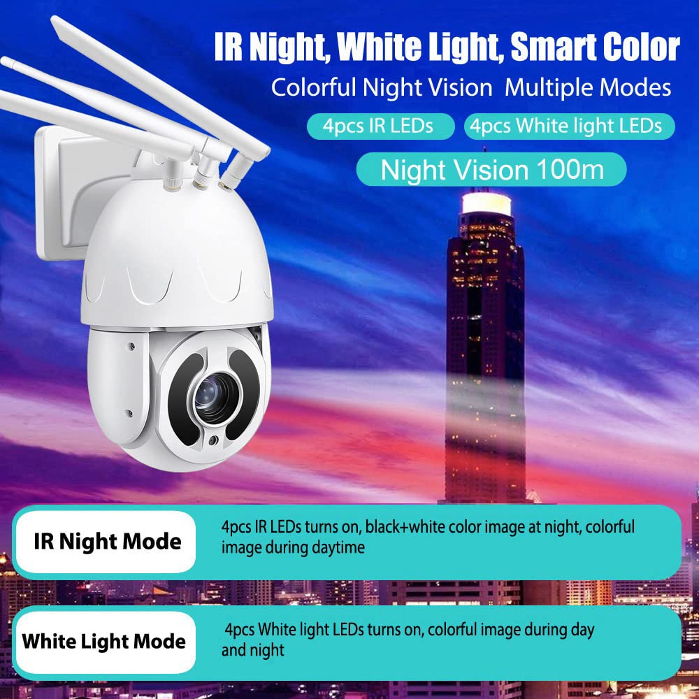 Funxwe 4G LTE Cellular Wireless 5MP 30X Optical Zoom Security PTZ Camera with SIM Card Slot, Two Way Audio Motion Alarm Auto Tracking, Color Night Vision