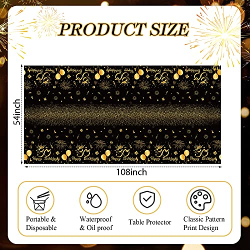 3 Pack 30th Happy Birthday Tablecloth Disposable Plastic 30th Birthday Table Cover Rectangular Black and Gold Table Cloths for Parties Decoration Supply for Men Women Birthday, 54 x 108 Inch(30th)