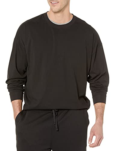 Amazon Essentials Men's 100% Organic Cotton Oversized-Fit Long-Sleeve T-Shirt, Black, Large