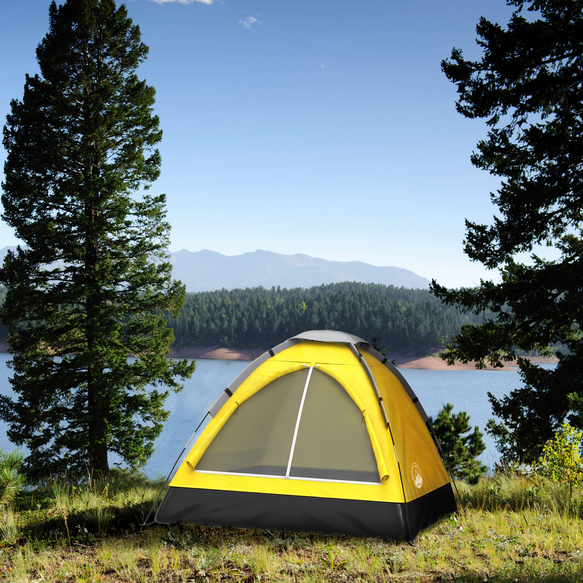 2-Person Dome Tent – Easy Set Up Shelter with Rain Fly and Carrying Bag for Camping, Beach, Hiking, and Festivals by Wakeman Outdoors (Yellow)