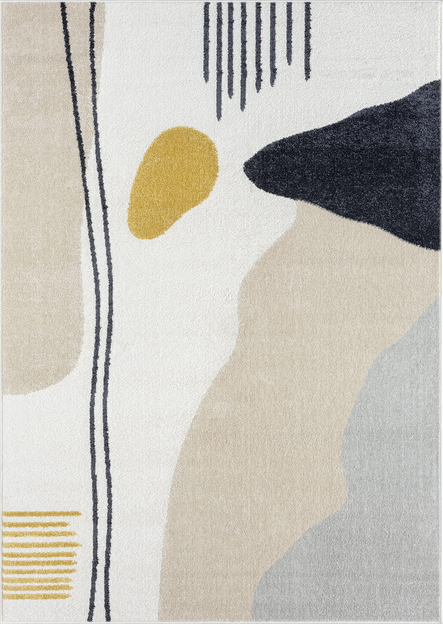 Abani Abstract Cream/Grey Pop of Yellow Area Rug - 4'x 6' - Modern Artistic Deco Design - Easy to Clean - Durable for High Traffic Areas β Living Room & Kitchen - Medium Pile