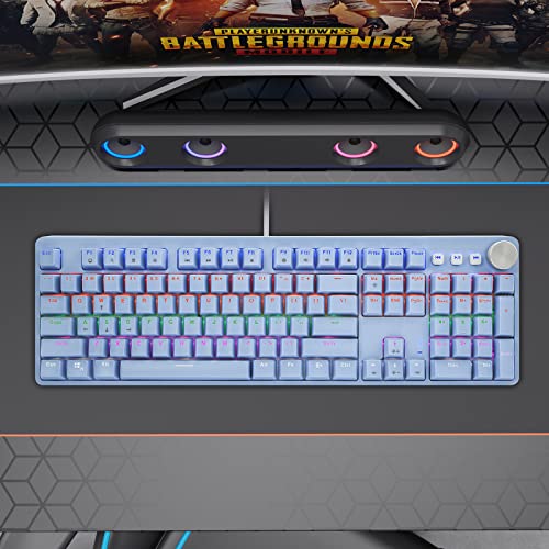 HUO JI BT-855 Mechanical Gaming Keyboard, USB Wired with Red Switches, Rainbow LED Backlit, Multimedia Keys, 108 Keys No Conflict, Blue